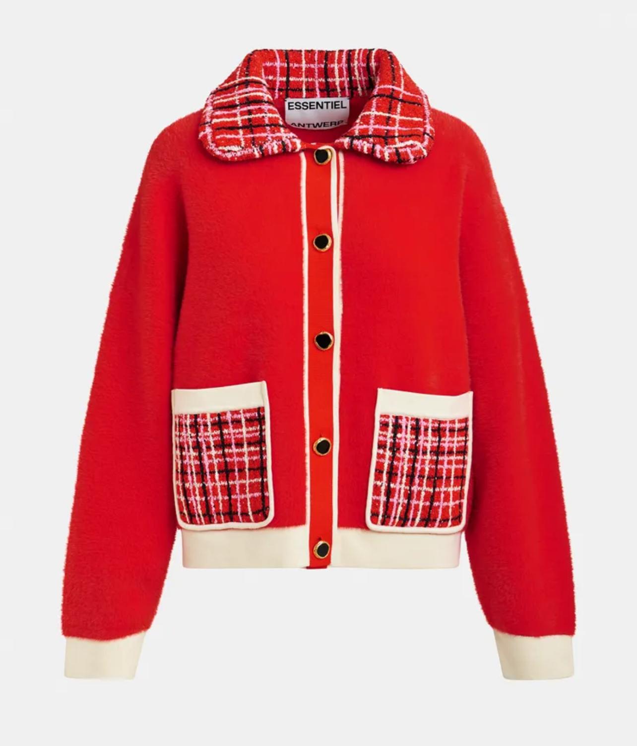 ESSENTIEL ANTWERP Cardigan texturé rouge et blanc cassé – Rive Gauche ...